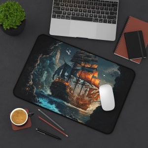 Desk Mat, Fantasy Pirate Ship Large Mouse Pad, Cute Gaming Desk Pad ...