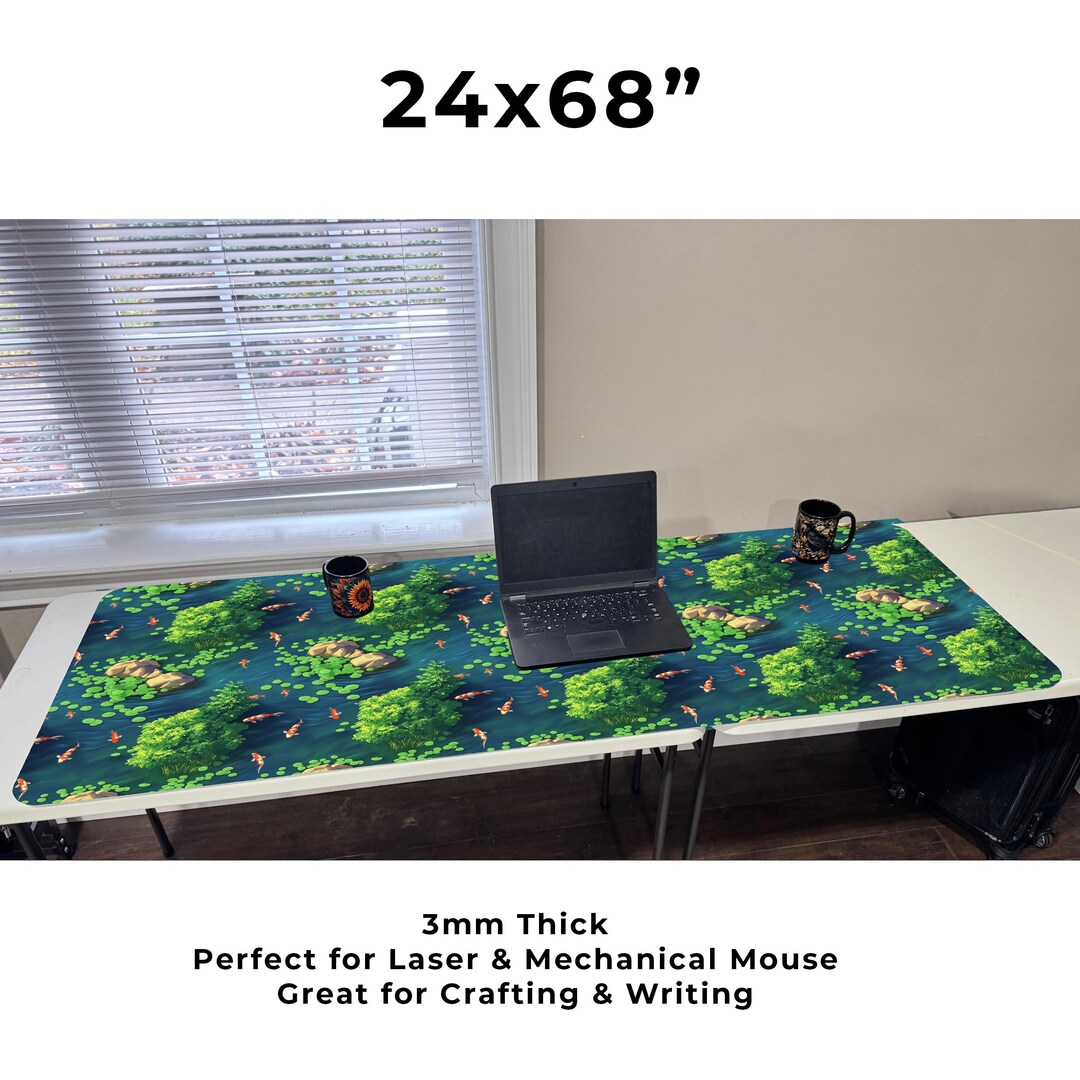 Full Desk Cover - 24x68" Desk Pad - Serene Koi Pond Pattern ...