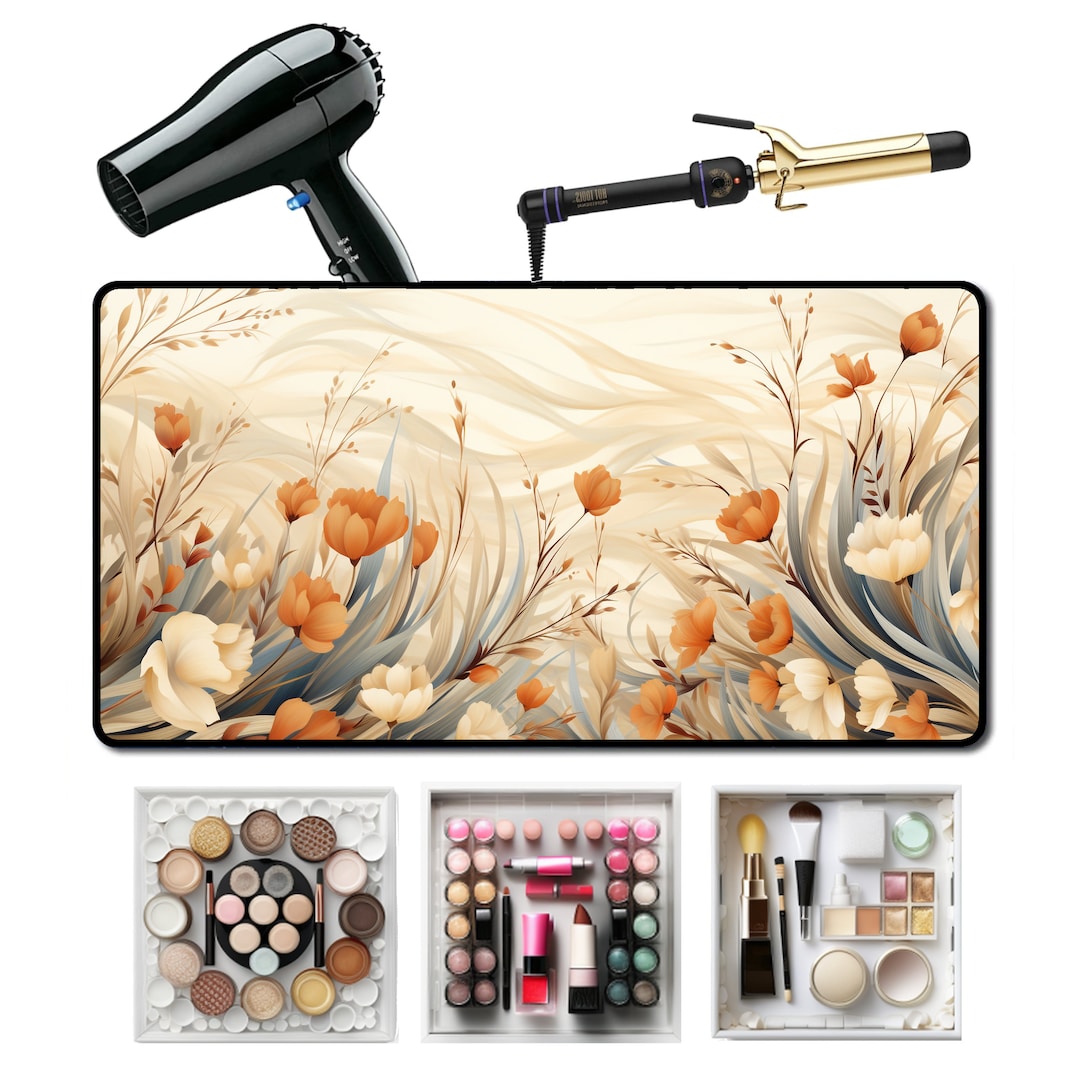 Floral Aesthetic Makeup Mat, Cute Cosmetic Mat, Vanity Table Cover ...