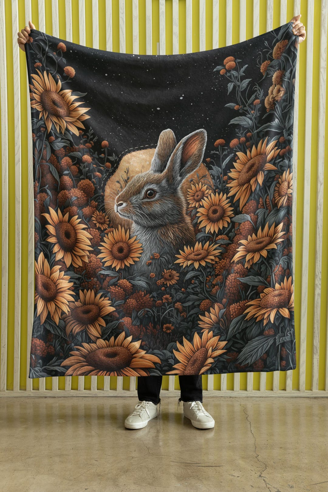 Dark Cottagecore Medieval Sunflower and Gray Bunny Warm and Soft Sherpa ...