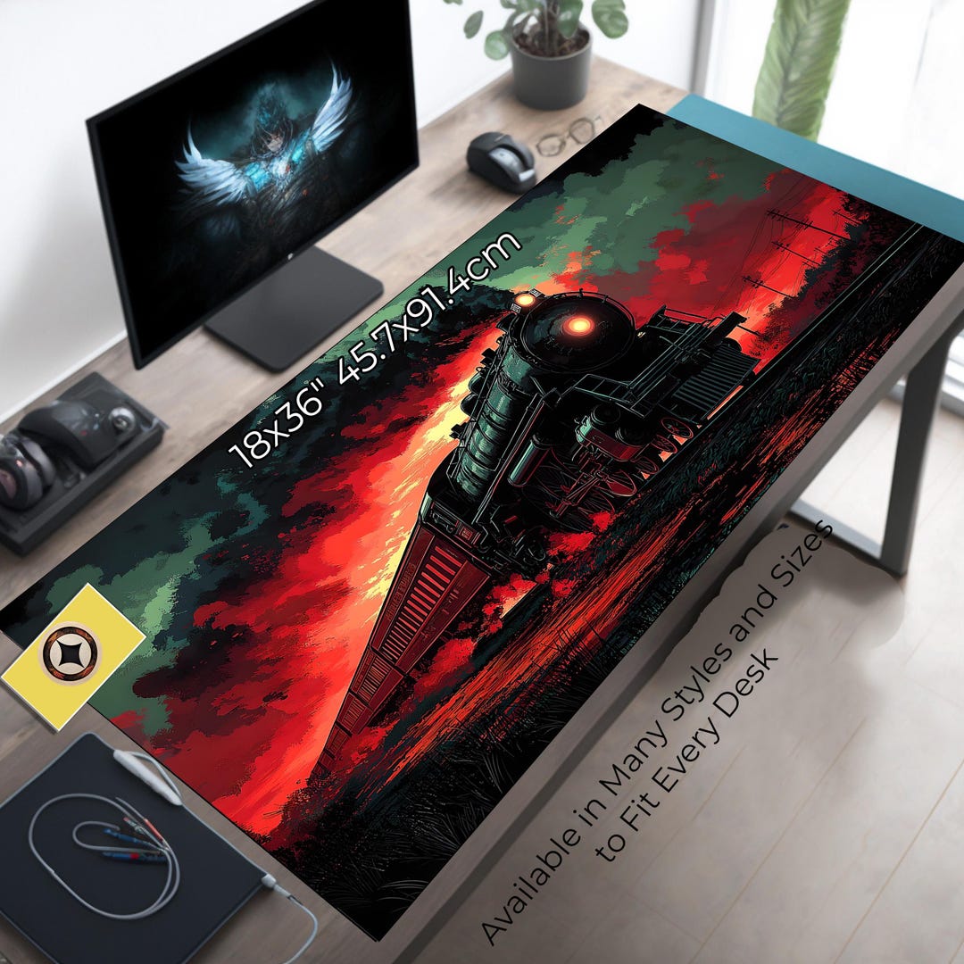 Retro Train Desk Decor - Gaming Desk Mat Mousepad XL - Oversized ...