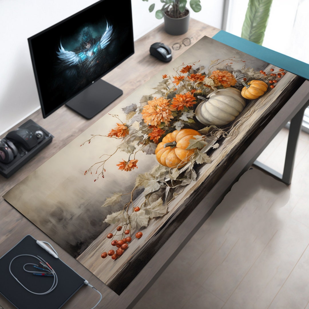 Autumn Desk Decor, Slate Gray Aesthetic Autumn Pumpkin Art ...