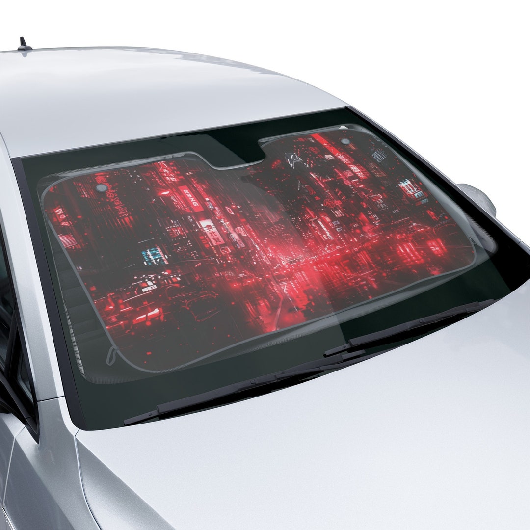 Neon Red Cyberpunk City Car Windshield Shade - Windshield Cover - Car ...