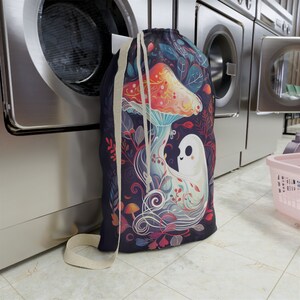 Cute Mushroom and Ghost Laundry Bag, Drawstring Laundry Bag, Cute ...