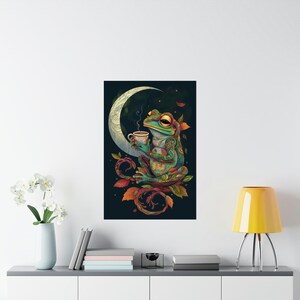 Frog Drinking Coffee Poster Art Print, Coffee Shop Decor, Coffee Lovers ...