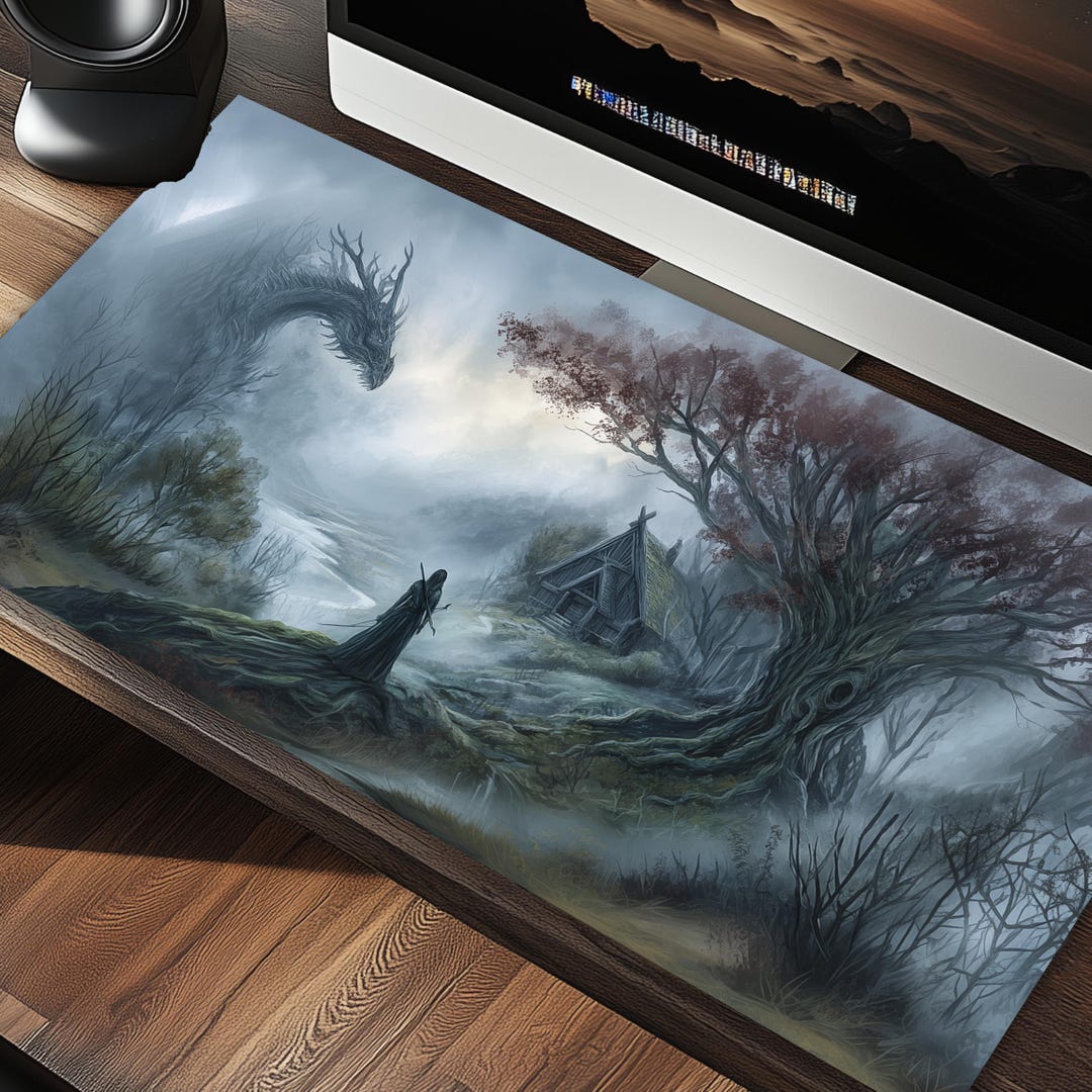 Fantasy Dragon Encounter Desk Mat - Mystical Playmat / Mouse Pad - Etsy
