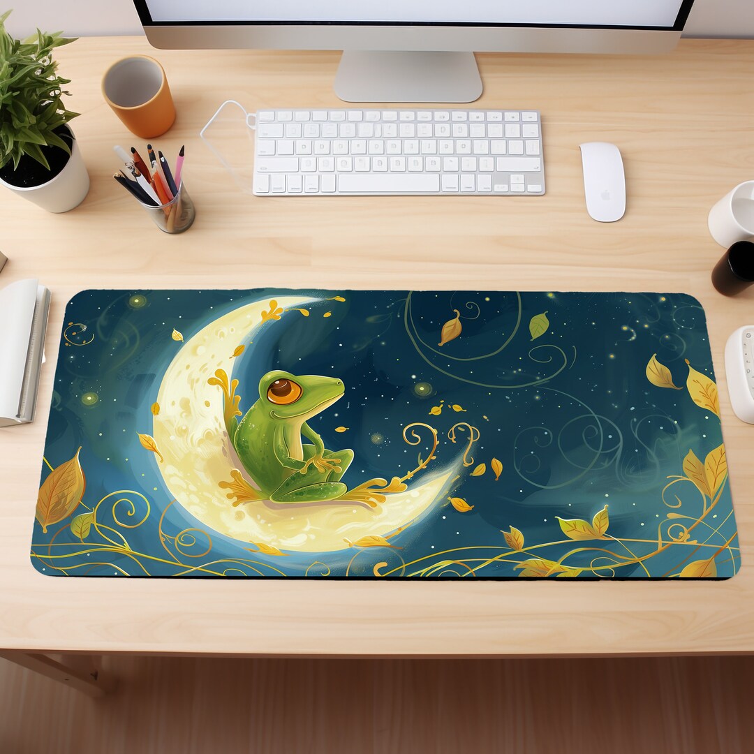 Kawaii Cute Frog and Moon Mousepad, Frog Mouse Pad, Kawaii Desk Mat ...