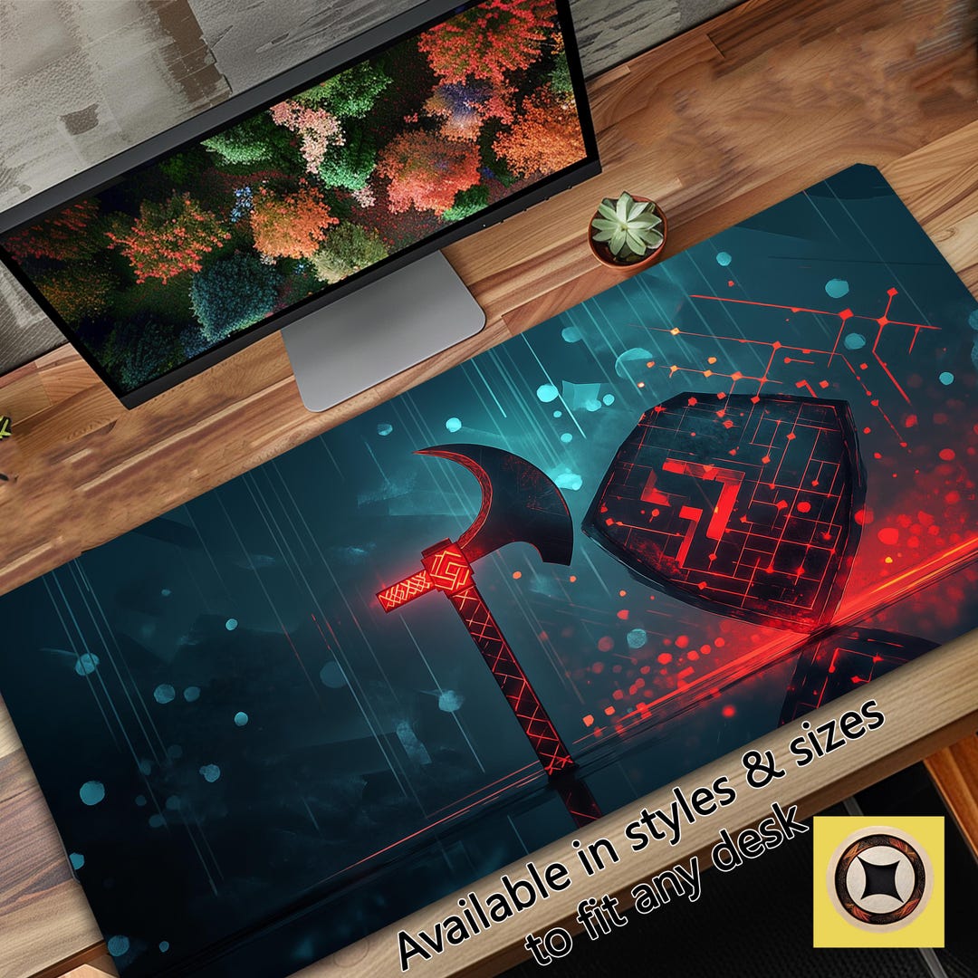 Cyber Viking Axe and Shield Fantasy Gamer Desk Mat Playmat TCG or PC ...