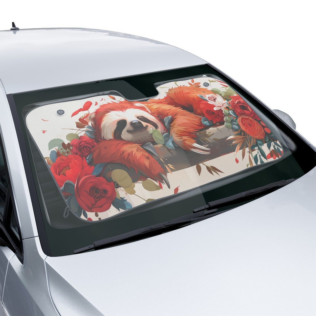 Car Sun Shade Featuring Anime Inspired Cute Sloth, Car Windshield Shade ...