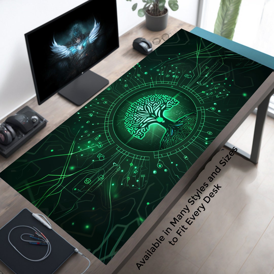 Neon Green Tree of Life Circuitry Desk Mat Mousepad, Gaming Table Decor ...