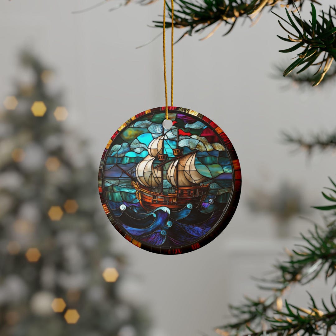 Pirate Ship Ornament - Round Pirate Ship Christmas Tree Ornament ...