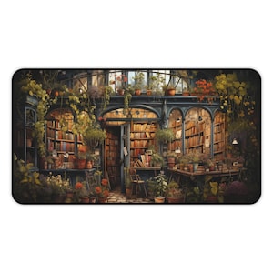 Cozy Book Store Aesthetic Desk Mat, Cute Desk Decor, Nostalgic Office ...