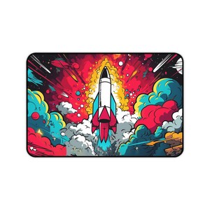 Colorful Rocketship Pop Art Desk Decor, Rocket Launch Office Mat ...