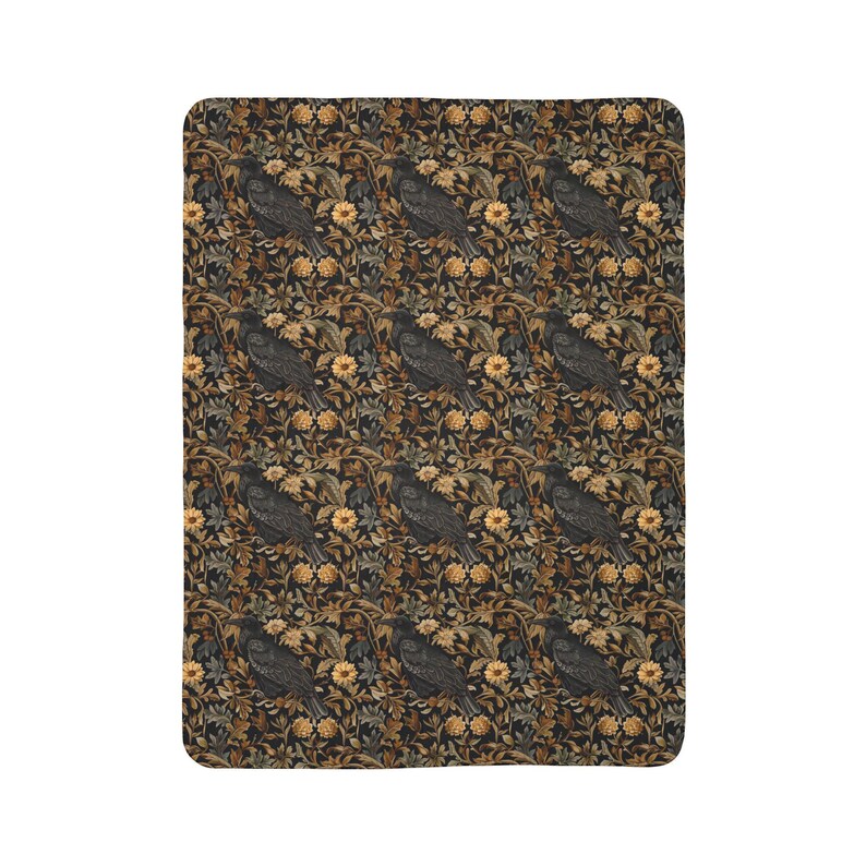 Medieval Floral Crow Throw Blanket - Warm and Soft Sherpa Fleece ...