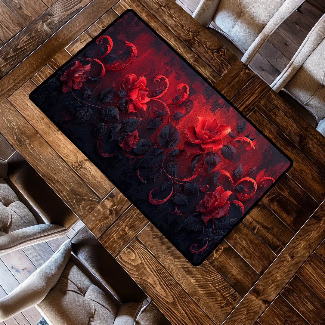 Short Table Runner Featuring Gothic Themed Dark Red and Black Art ...