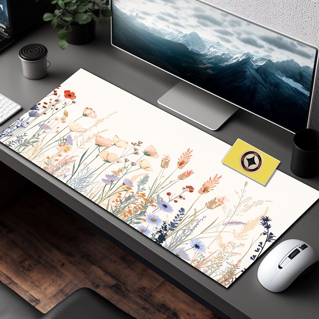 Boho Wildflowers Desk Mat, Boho Desk Cover, Flowers Office Pad ...