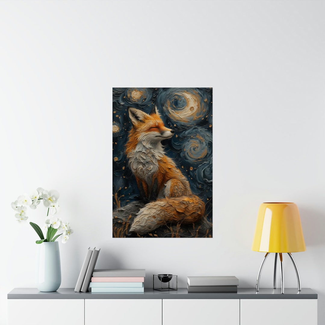 Japanese Red Fox Poster Art Print, Red Fox Print, Van Gogh Style Print ...