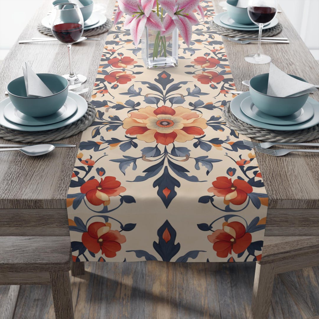 Cute Whimsical Colonial Floral Pattern Polyester Table Runner - 2 Size ...