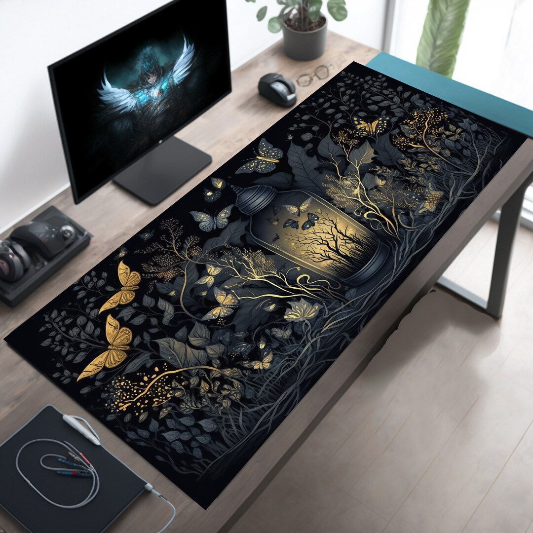 Dark Cottagecore Lantern Desk Mat, Midnight Butterfly Mouse Pad ...