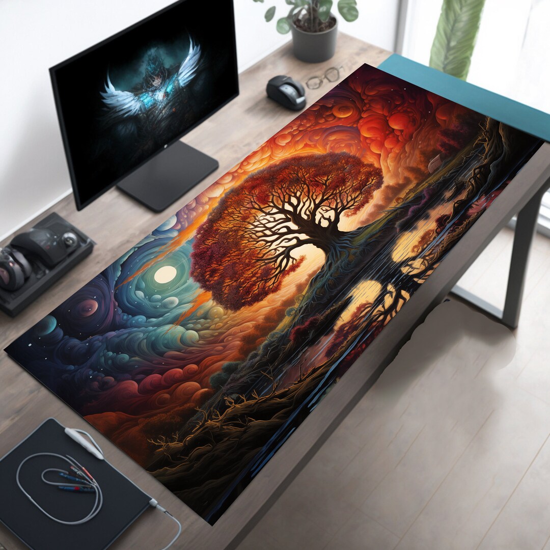 Tree Art Large Gaming Desk Mat, Playmat , Long Mouse Pad, Cute Keyboard ...