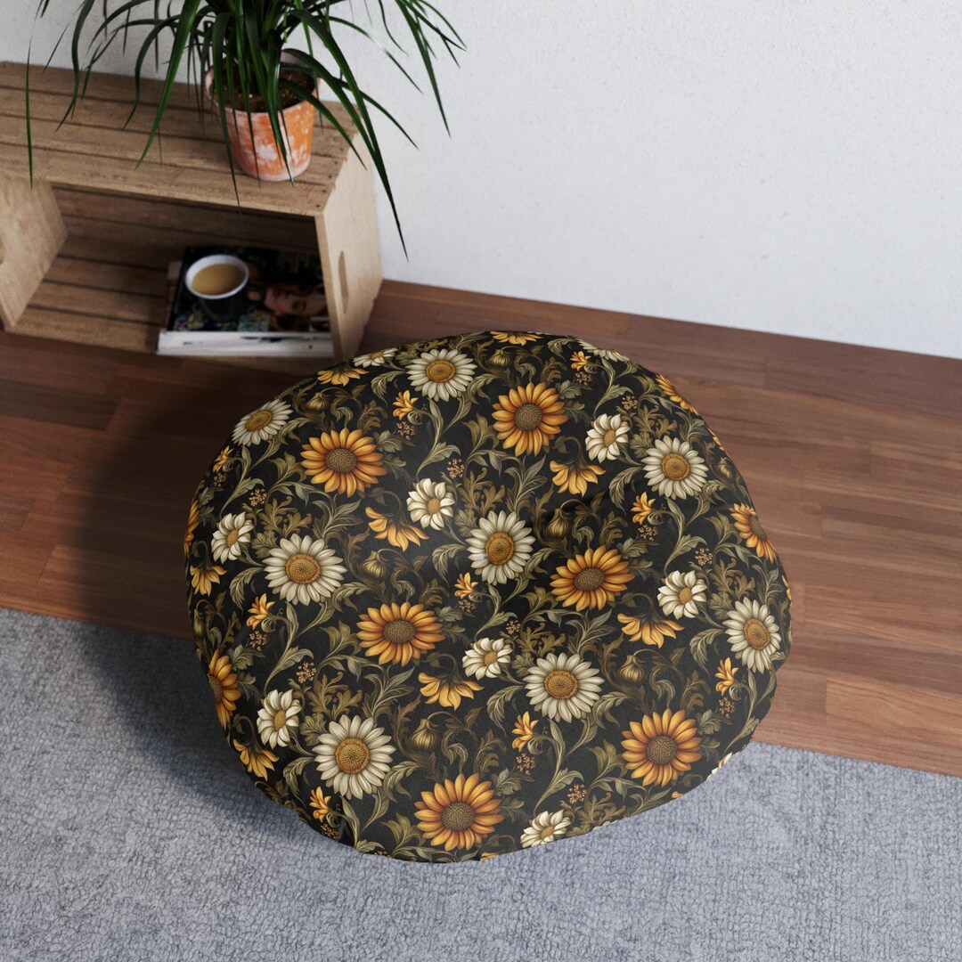 Medieval Old World Style Sunflowers Tufted Floor Pillow | Cozy Home ...
