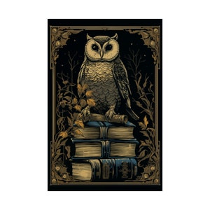 Vintage Style Dark Academia Owl and Library Art, Books and Owl Poster ...