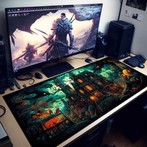 Macabre Scary Mansion Desk Mat, Edgar Allan Poe Inspired Desk Pad ...