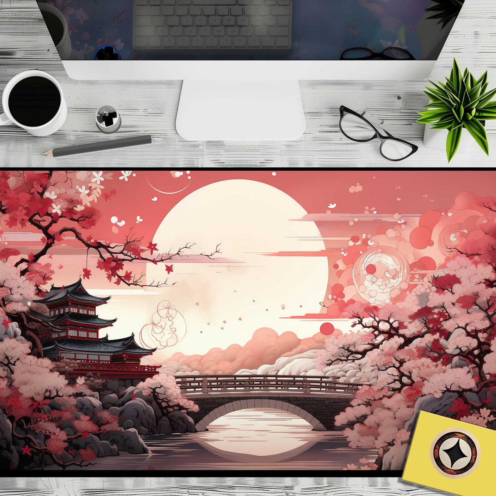 Pink Japan Full Moon Desk Mat, Japan Mouse Pad, Japanese Mousepad ...