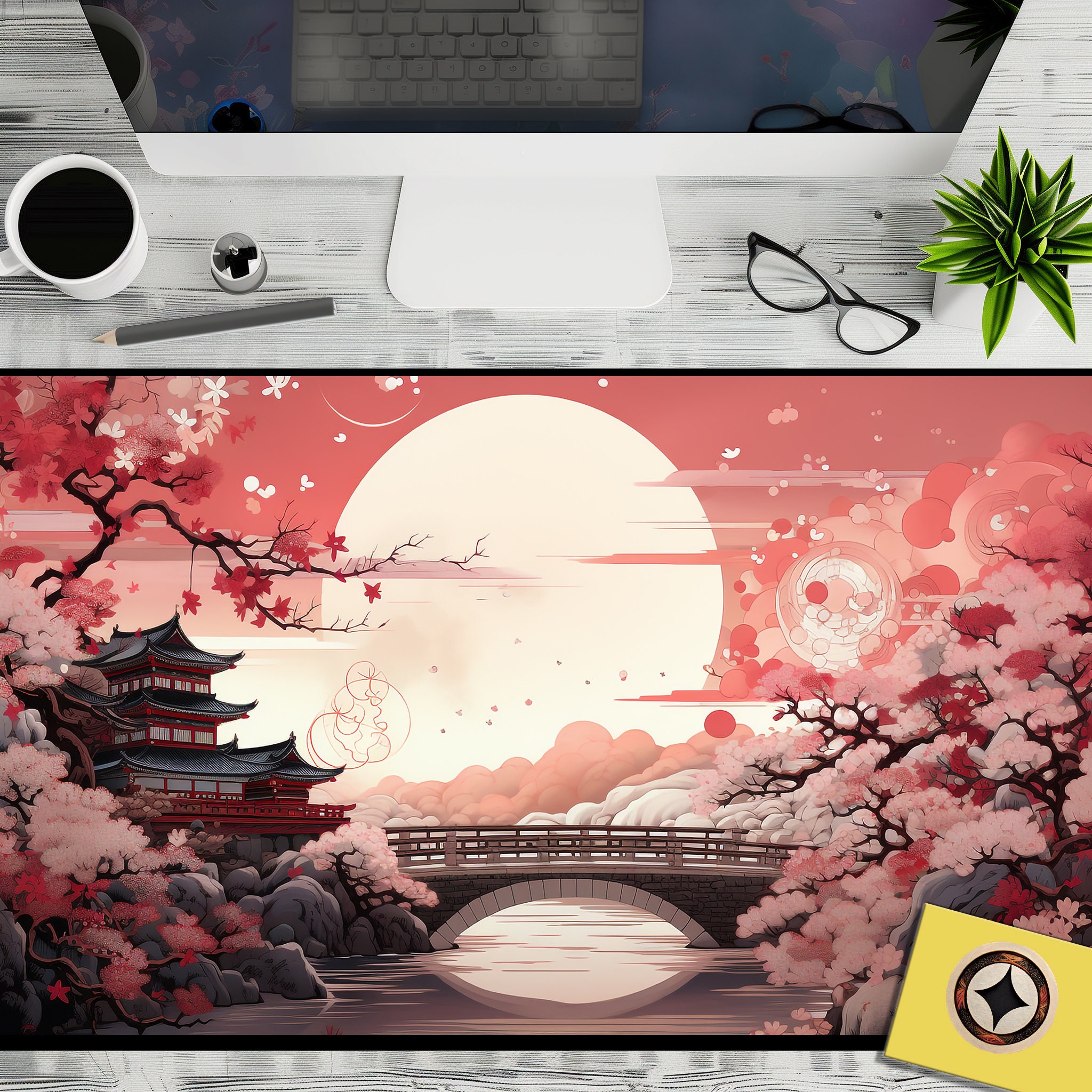 Pink Japan Full Moon Desk Mat, Japan Mouse Pad, Japanese Mousepad ...