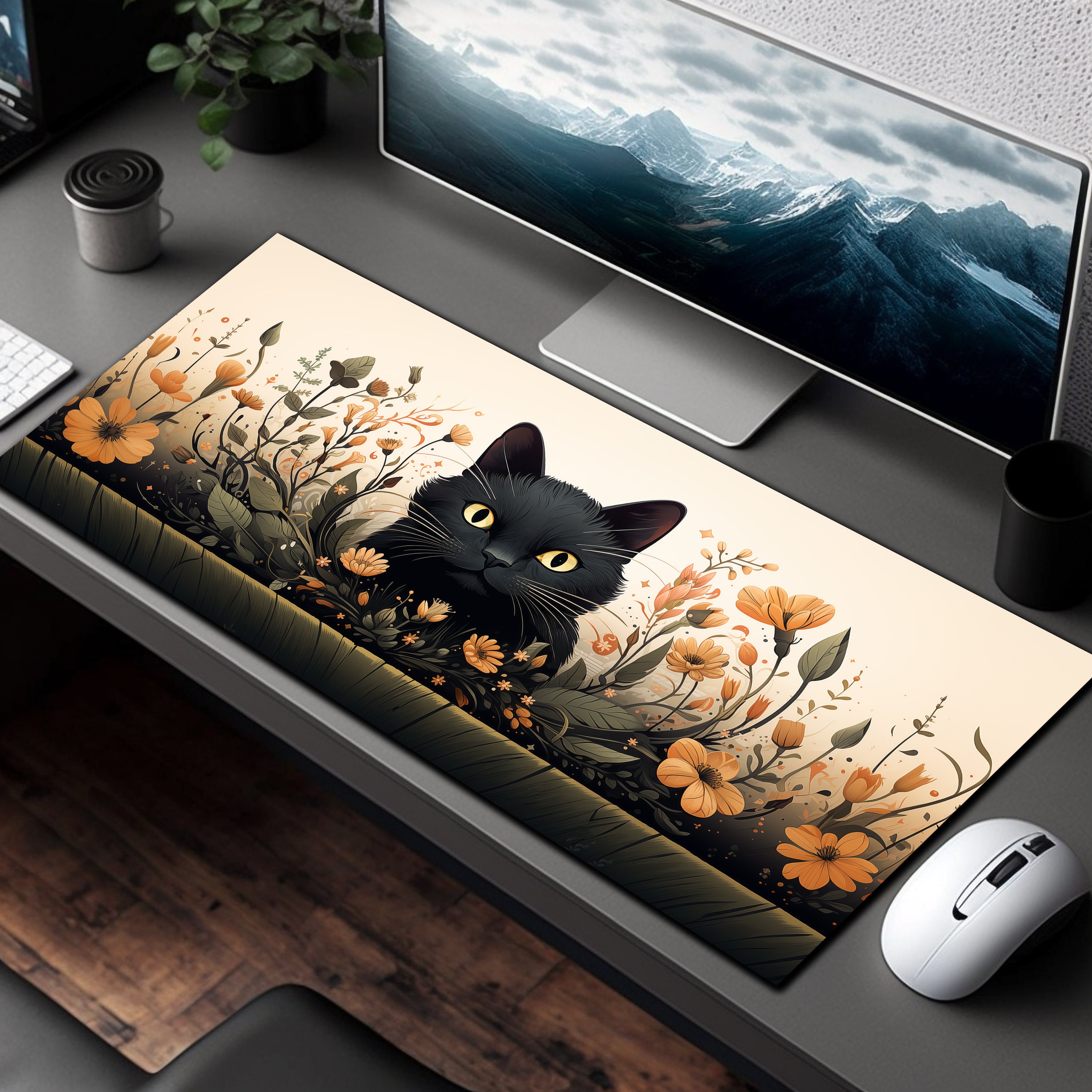 Cute Desk Decor, Desk Mat Cat, Cottagecore Mousemat, Kitten Laptop Mat ...