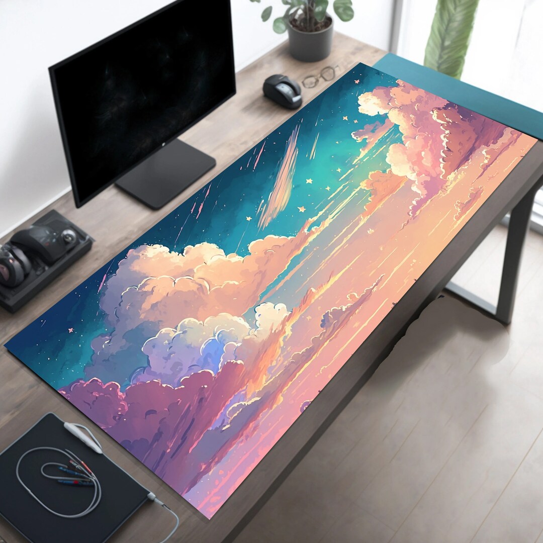 Cute Watercolor Pastel Sky Desk Mat, Cute Cloud Desk Mat, Cute Desk Pad ...