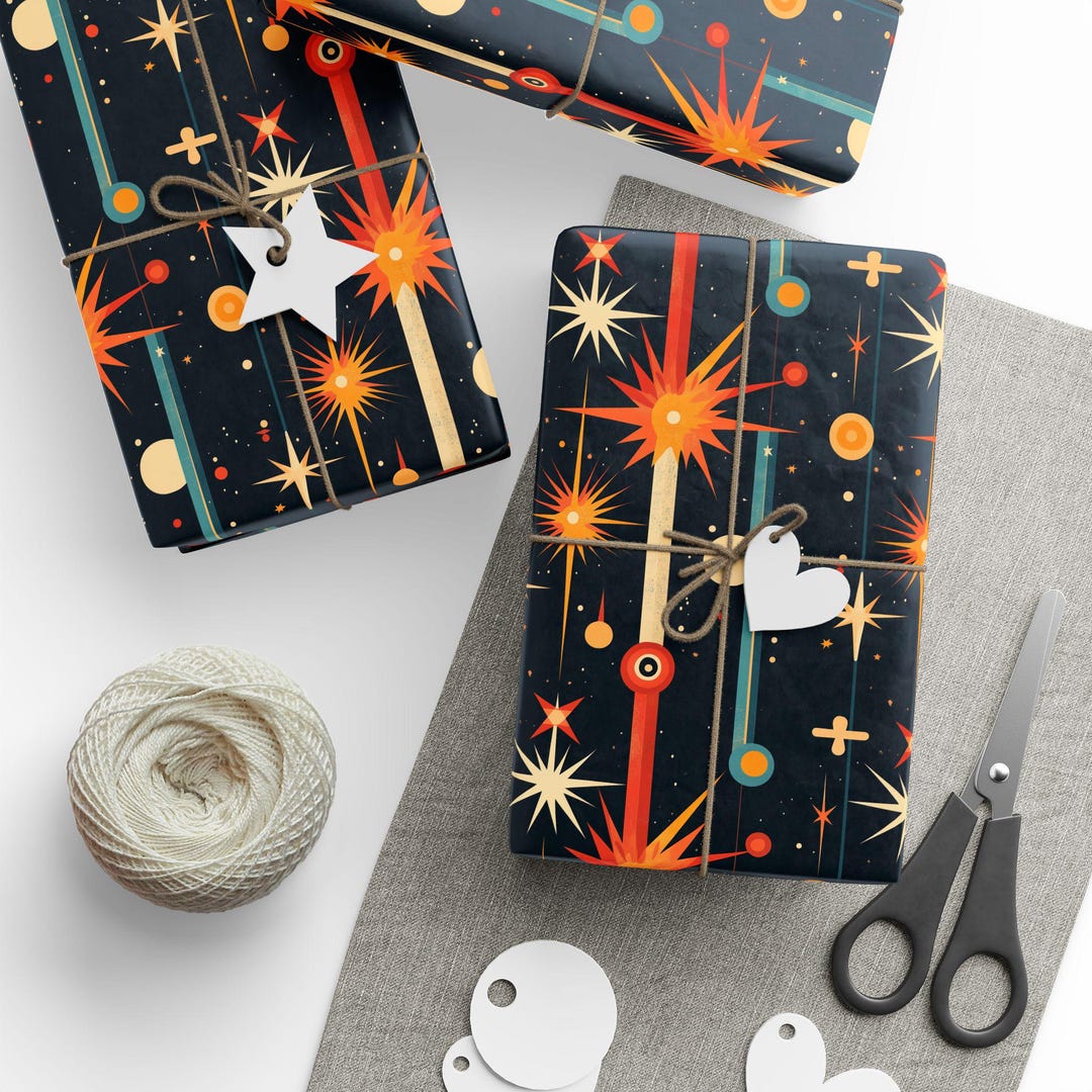 Mid-century Modern Dark Bright Burst Contrast Gift Wrap - MCM Wrapping ...