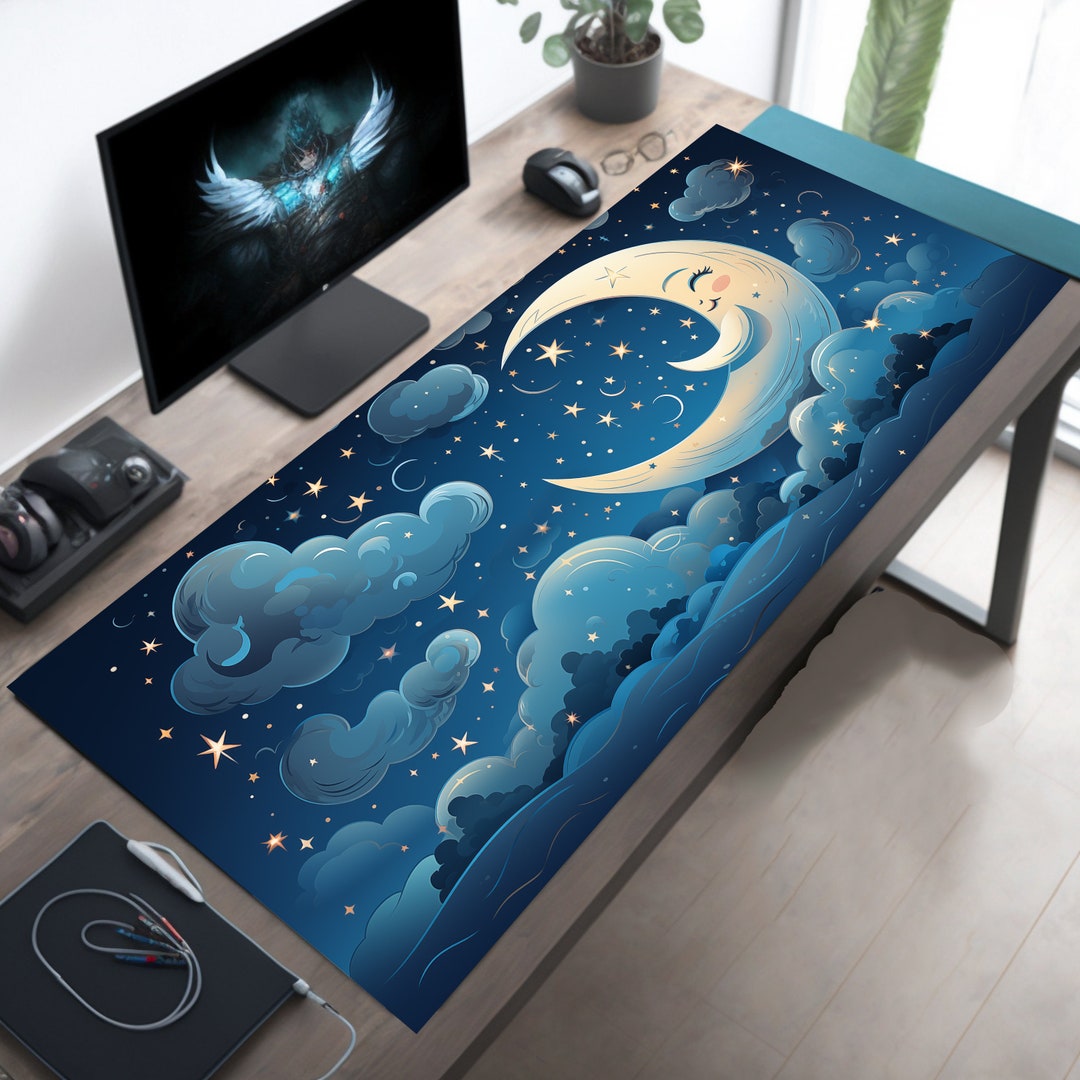 Dreamy Kawaii Moon Desk Mat Featuring Sleepy Crescent Moon, Anime ...