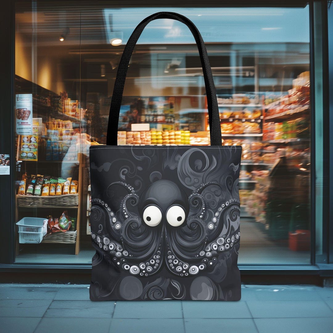 Black Octopus Shopping Tote Bag - Octopus Grocery Bag - Reusable ...