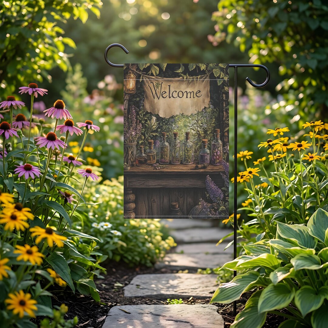 Cute Garden Banner - Witchy Botanicals and Potions Medieval Style Art ...