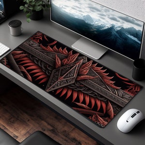 Gothic Abstract Mousepad Dark Red and Black, Large Gaming Desk Mat ...