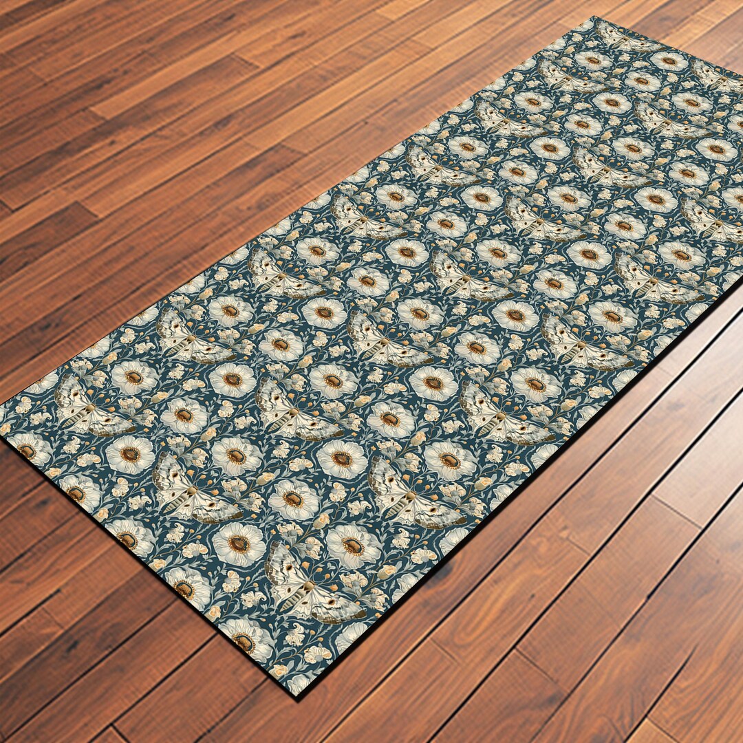 Rubber Yoga Mat Featuring William Morris Cottagecore Moths - 4mm Thick ...