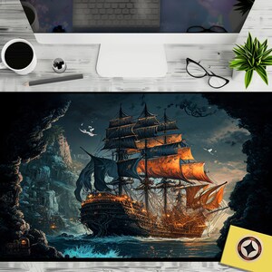 Desk Mat, Fantasy Pirate Ship Large Mouse Pad, Cute Gaming Desk Pad ...