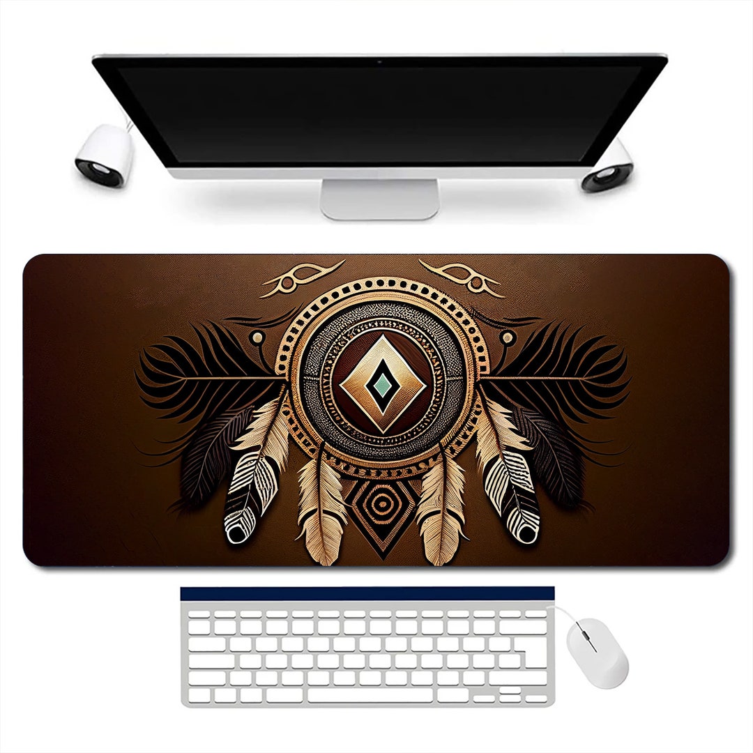 Native American Feather Crest Desk Mat, Large Mouse Pad, Aesthetic ...