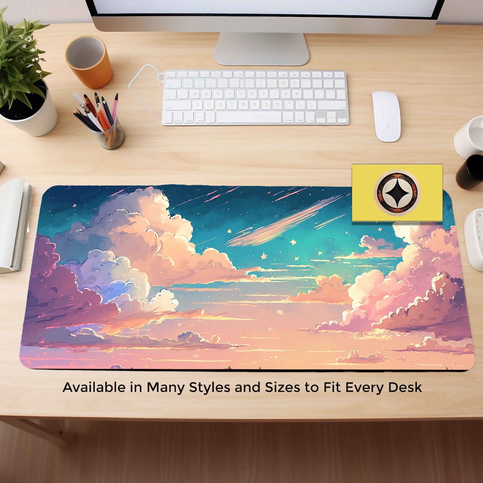 Cute Watercolor Pastel Sky Desk Mat, Cute Cloud Desk Mat, Cute Desk Pad ...