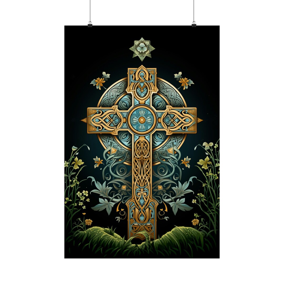 Floral Celtic Cross Poster, Celtic Wall Art, Celtic Home Decor, Celtic ...