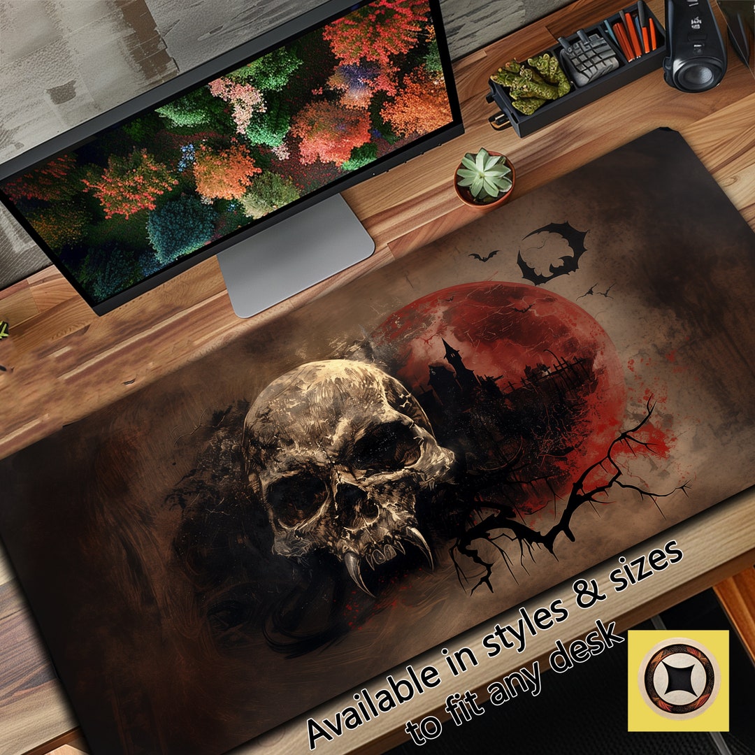 Vampire Skull Desk Pad, Vampire Art Desk Mat, Scary Mousepad, Horror ...