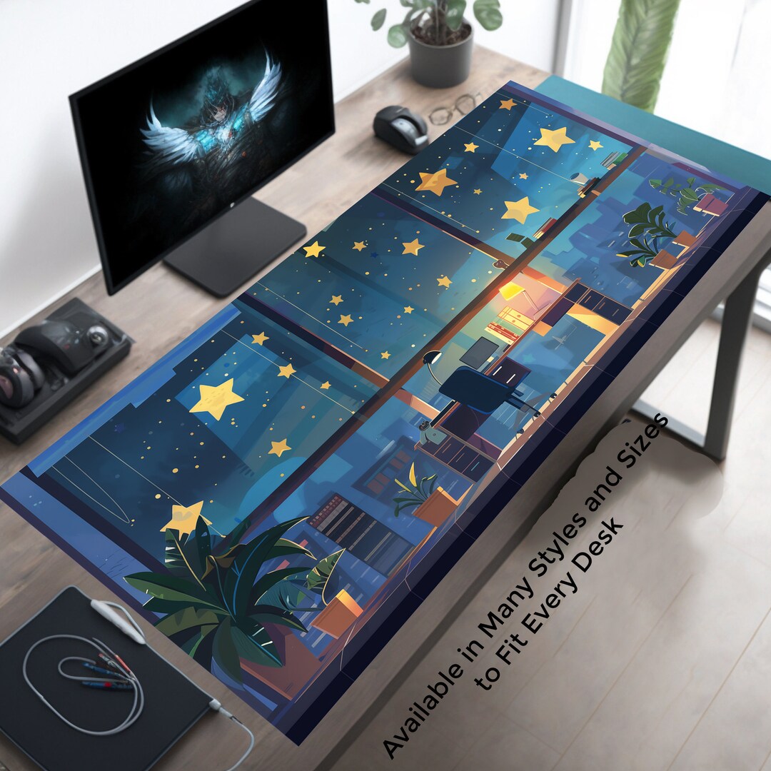 Non Slip Cute Kawaii Desk Pad Featuring Cartoony Office With Large ...