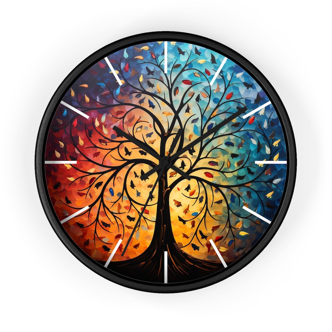 Vibrant Tree Wall Clock, Unique Round Clock, Tree Clock, Living Room ...