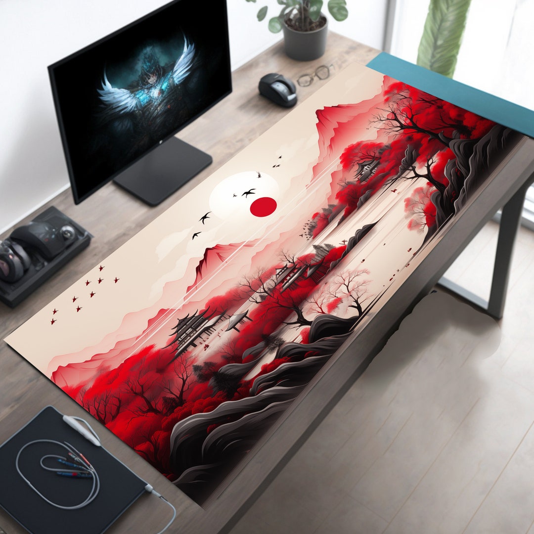 Japanese Desk Decor, Japan Desk Mat, Hidden Minkas in the Red Mountains ...