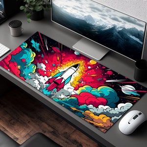 Colorful Rocketship Pop Art Desk Decor, Rocket Launch Office Mat ...
