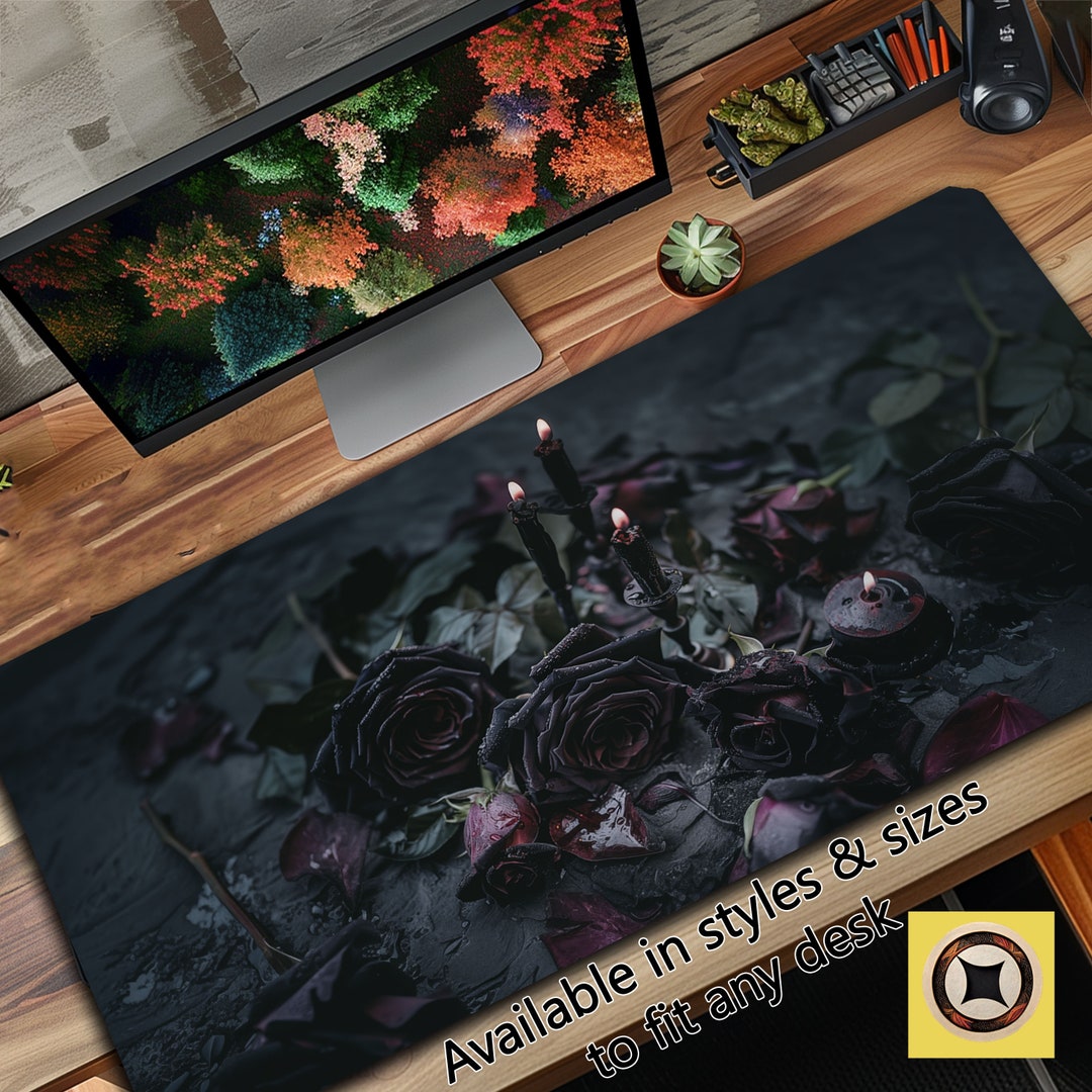 Gothic Dark Roses and Candles Desk Mat - Elegant Macabre Desk Pad ...