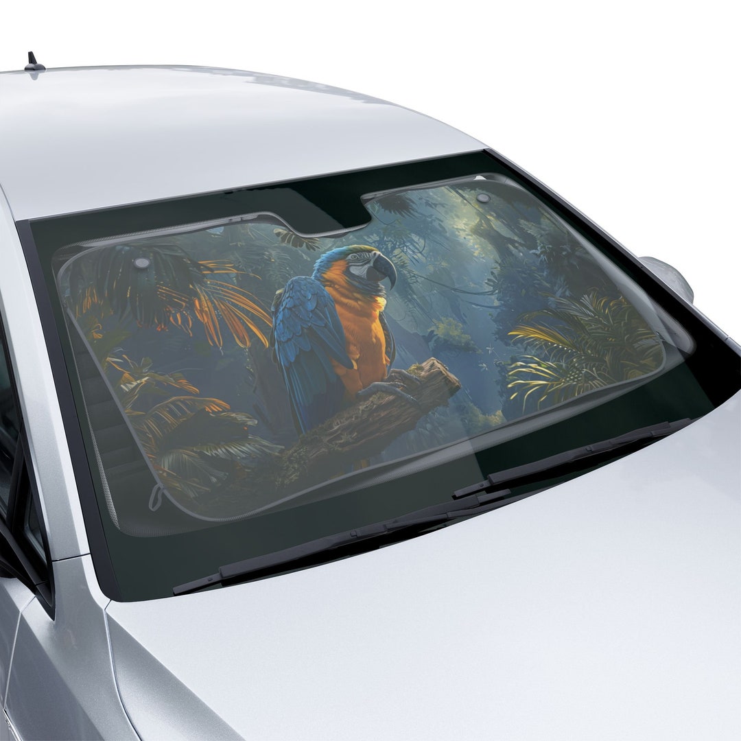 Car Windshield Sun Shade Featuring Eye Catching Jungle Macaw Perched on ...
