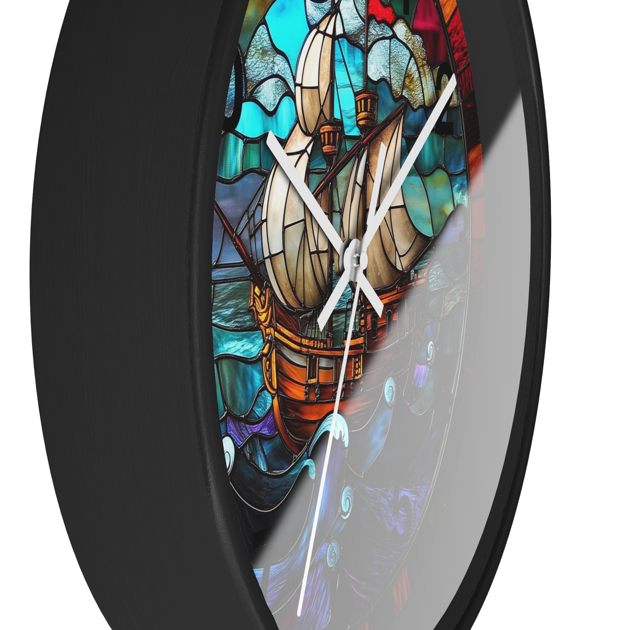 Round Wall Clock Featuring Pirate Ship and Waves in the Style of ...