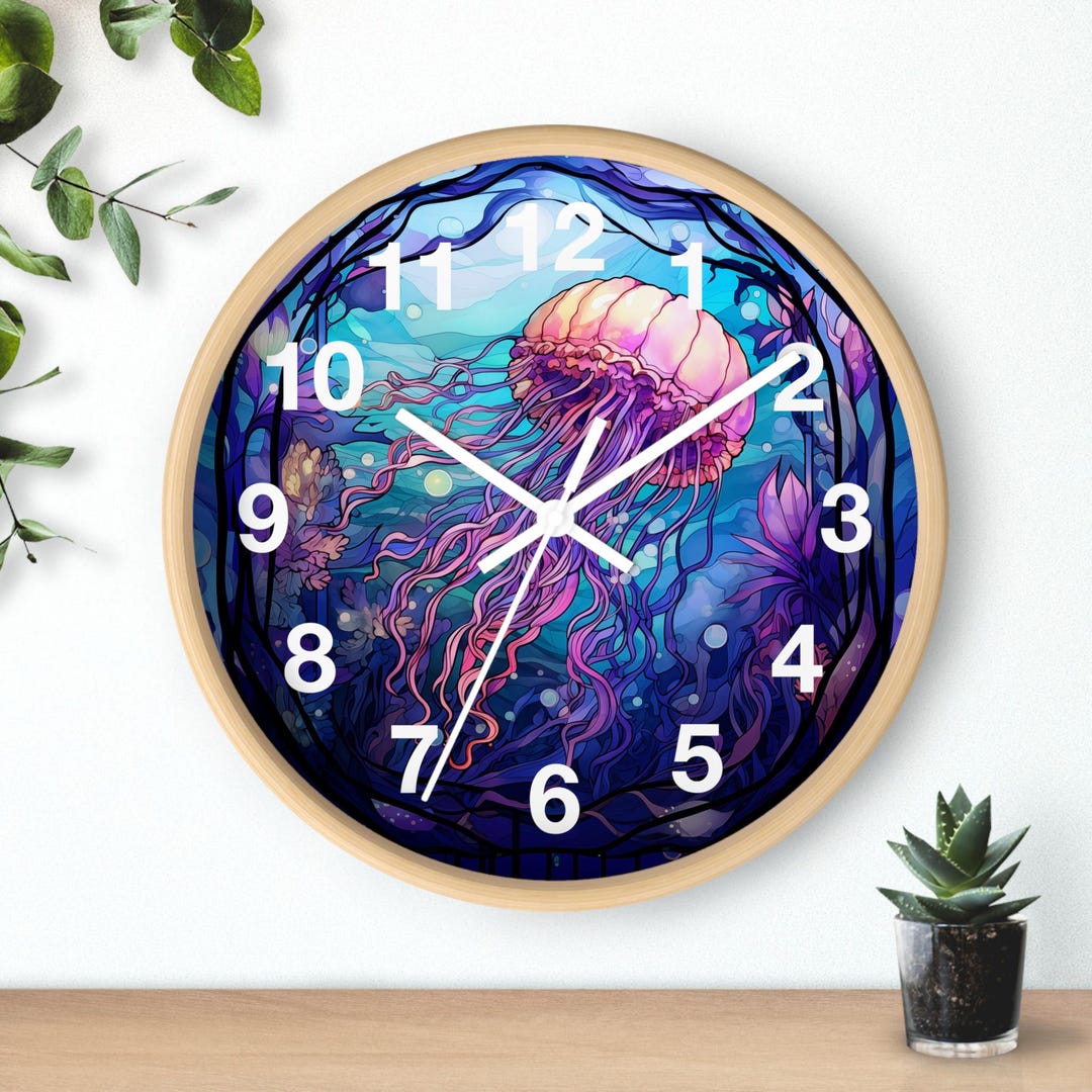Lovely Jellyfish Art in a 10" Round Wall Clock to Adorn Any Home ...